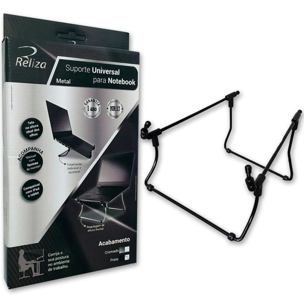 SUPORTE PARA NOTEBOOK ACO PRETO RELIZA – MODELO 00023 – FLEXLAN Informática